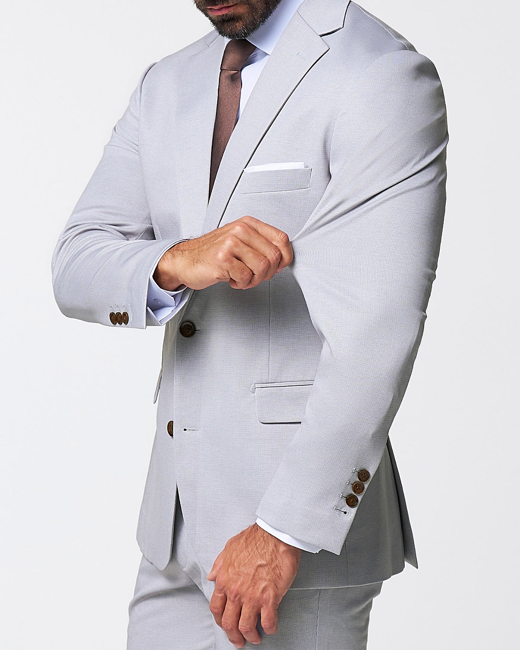 Brushed Tech Stretch Blazer - Light Grey Microcheck