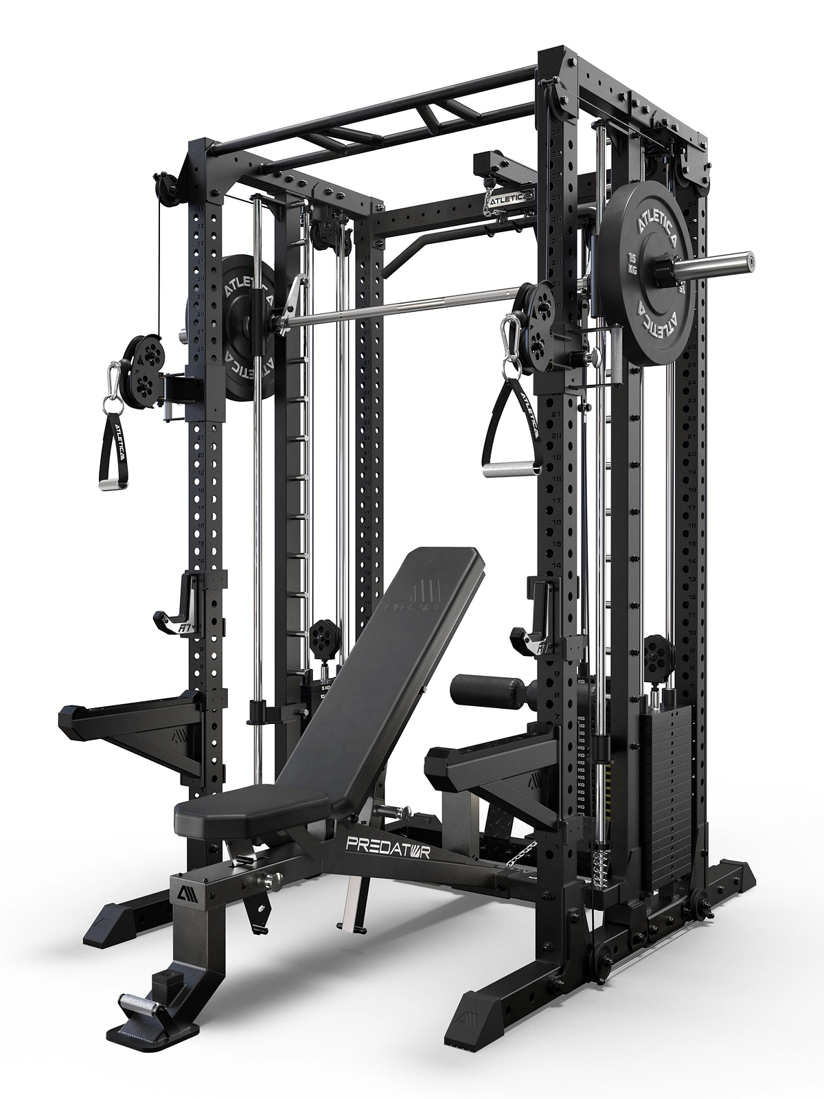 R7 Fighter Power Rack, Smith Machine, 2x95kg Kabelzug und Hantelbank