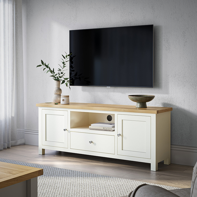 Farrow XL 150cm TV Stand for Living Room | White Cream Grey | Roseland