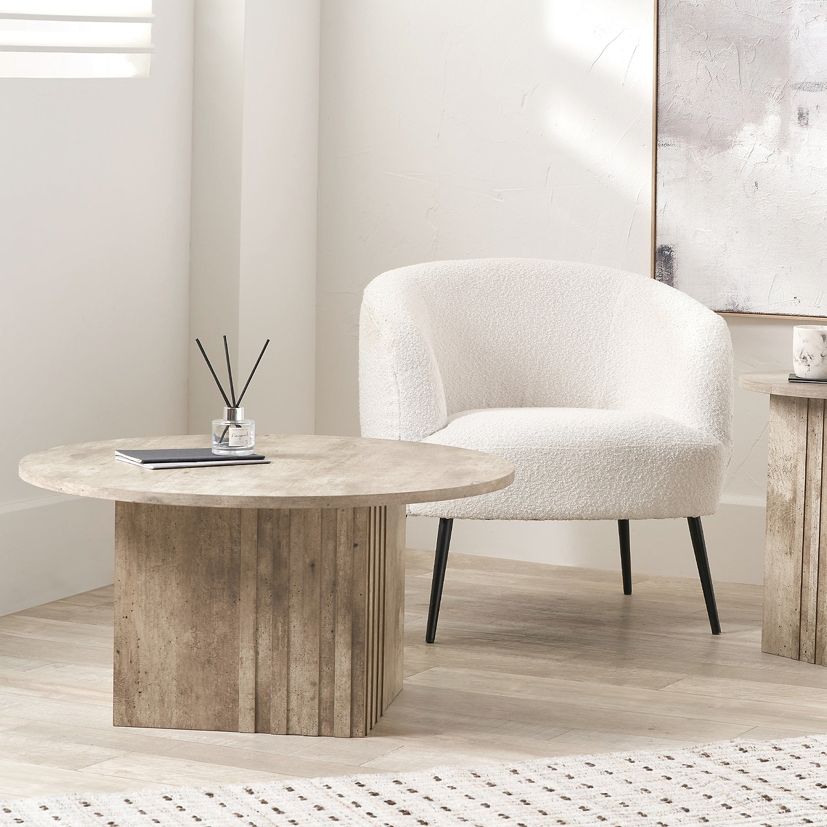Elkton Industrial Scandi Concrete Effect Round Coffee Table | Roseland