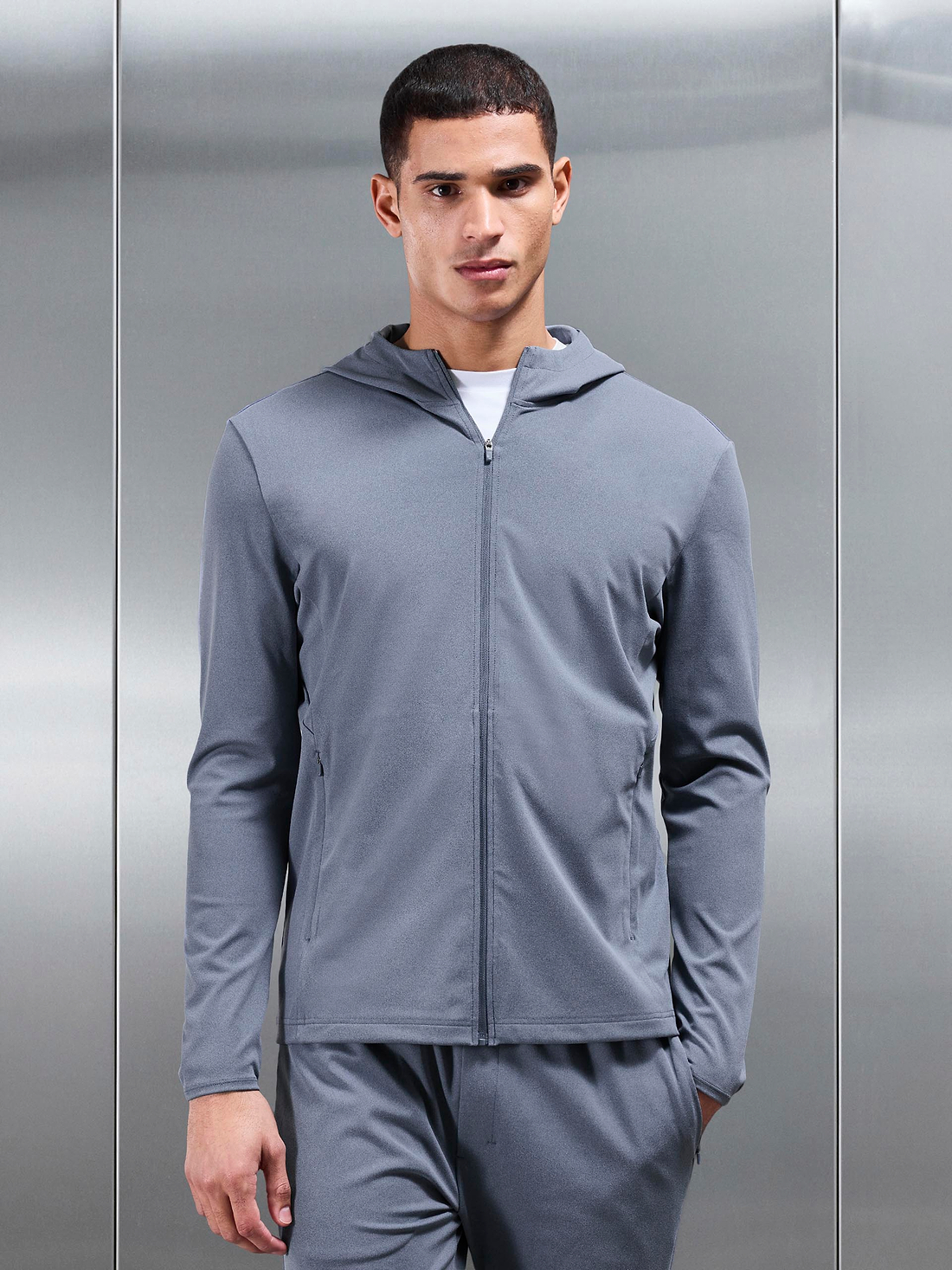 Active Jersey Zip Hoodie in Navy Marl | ARNE UK