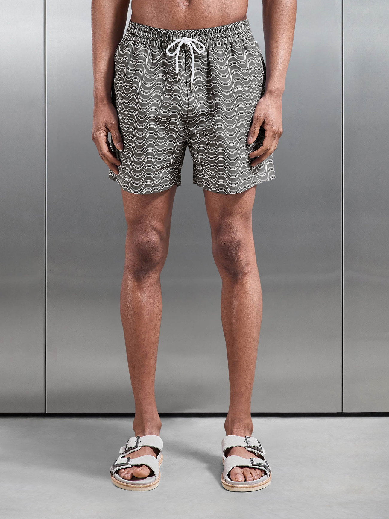 Wave Printed Drawstring Swim Short in Grey | ARNE UK