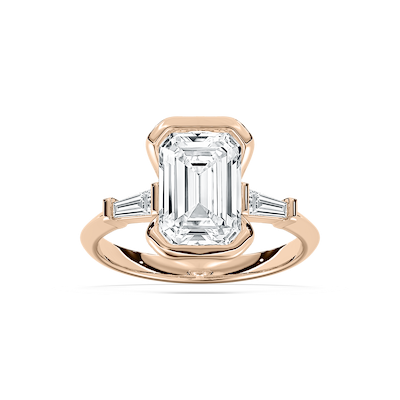 Beatrice 3 ⅓ ctw Emerald Lab Grown Diamond Open Bezel Three Stone Enga ...